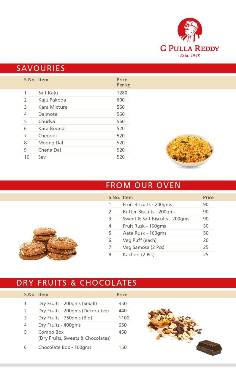G. PULLA REDDY SWEETS - BEGUMPET - HYDERABAD Menu, Photos, Images and ...