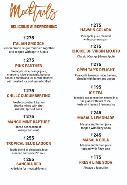 OPEN TAP - GOLF COURSE ROAD - GURGAON Menu, Photos, Images and ...