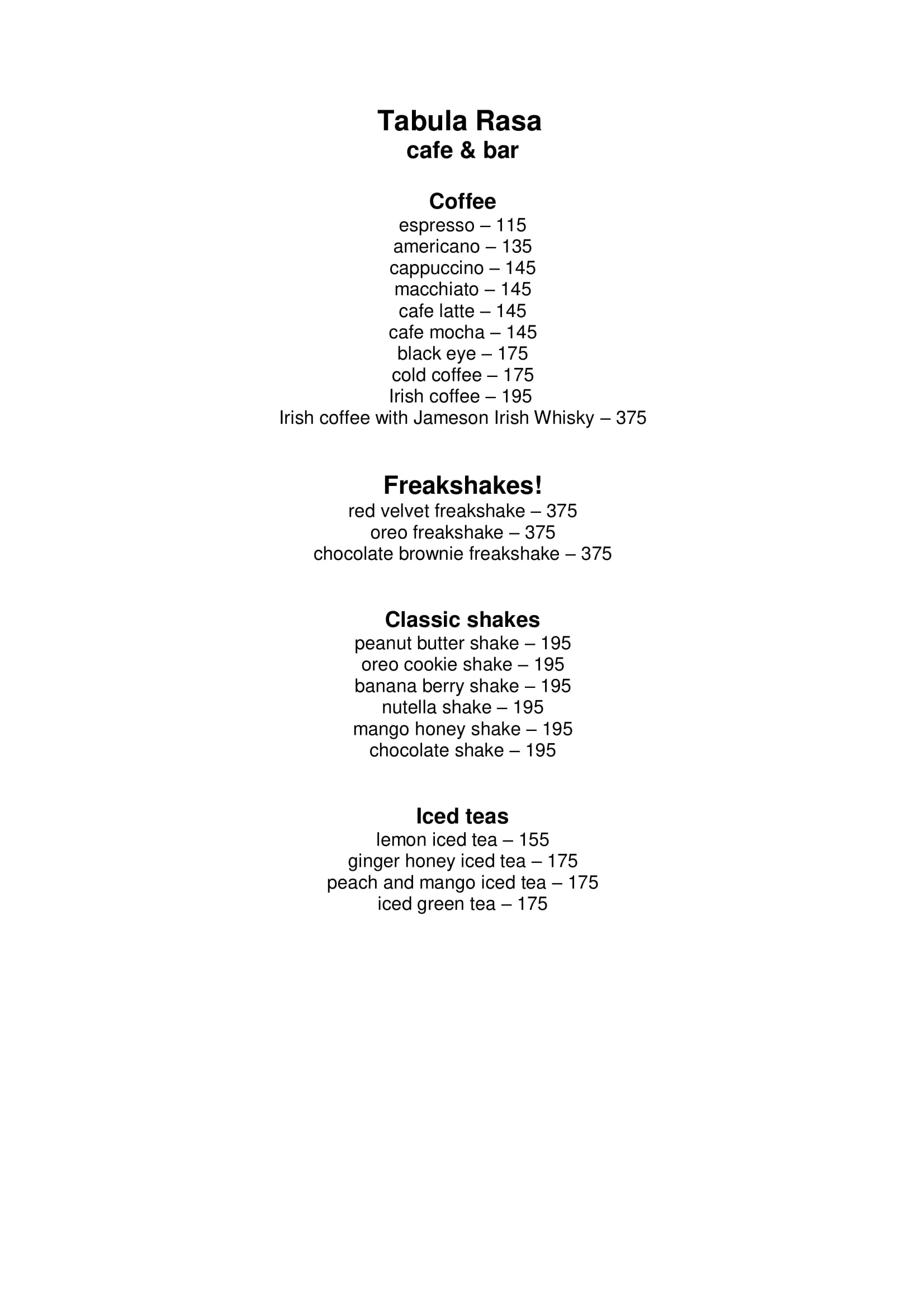 TABULA RASA CAFE & BAR - JUBILEE HILLS - HYDERABAD Menu, Photos, Images ...