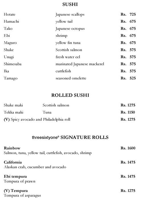 THREESIXTYONE DEGREES - THE OBEROI - UDYOG VIHAR - GURGAON Menu, Photos ...